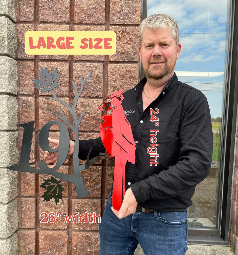 Red Cardinal House Number Address Sign with Maple Leaf | Personalized ...