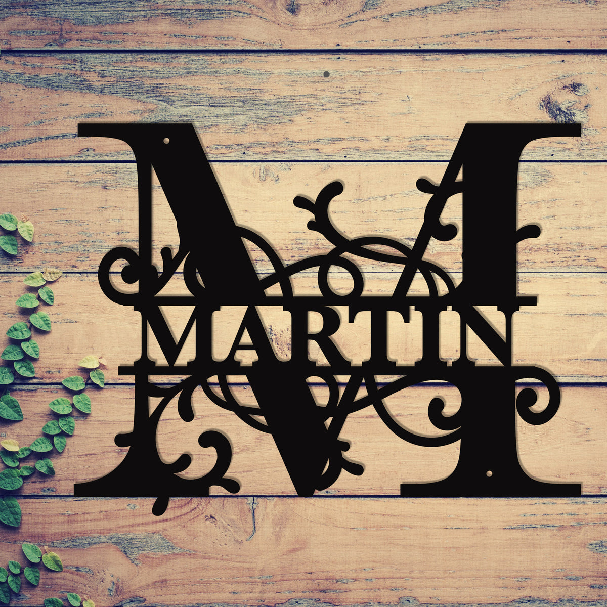 "M" Personalized Split Letter Monogram - Family Name Metal Wall Art ...