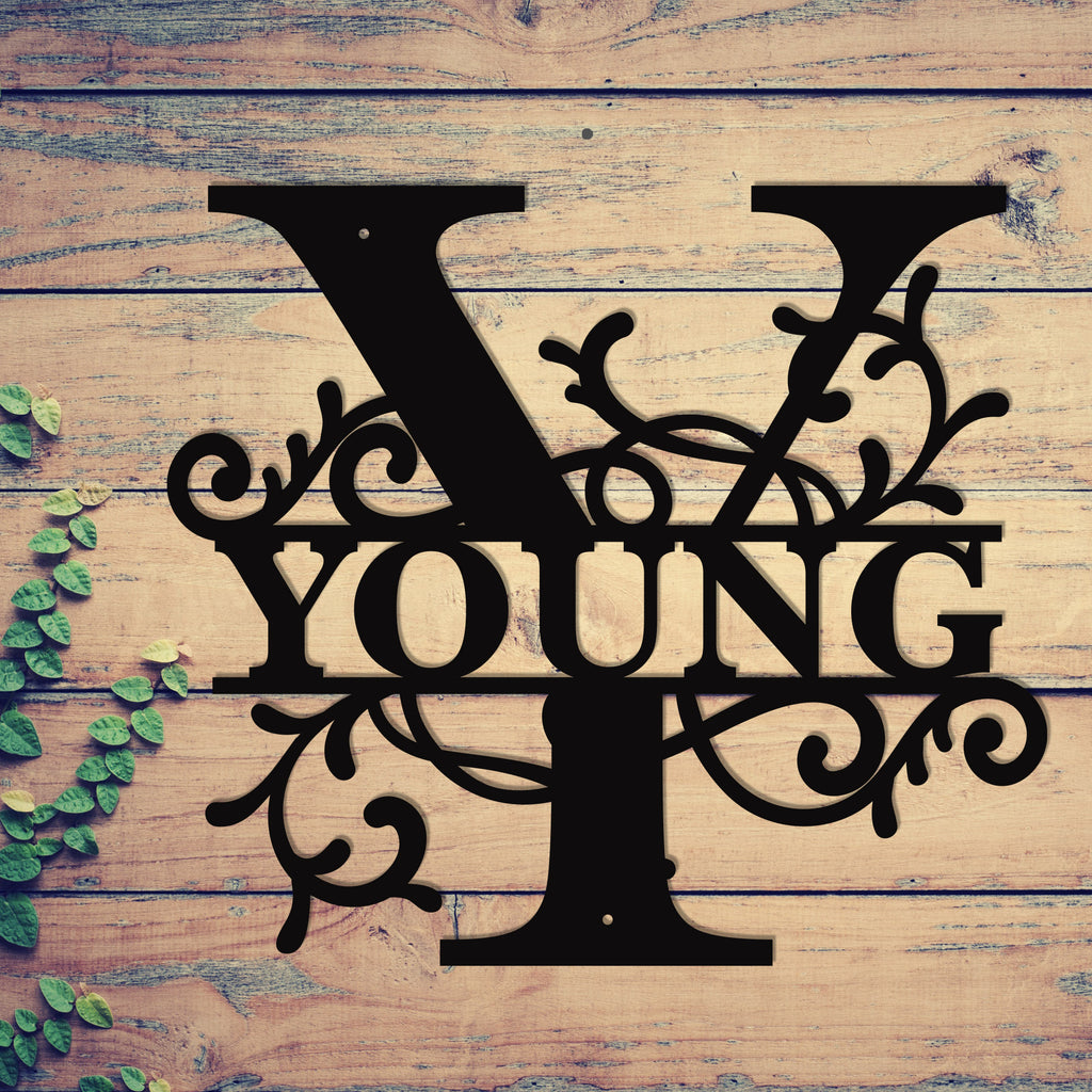 "Y" Personalized Split Letter Monogram - Family Name Metal Wall Art ...