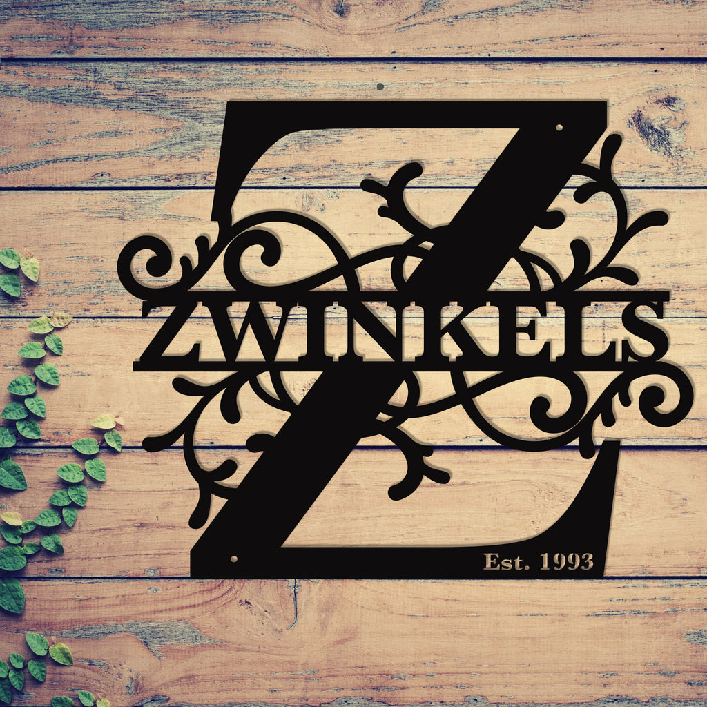 "Z" Personalized Split Letter Monogram - Family Name Metal Wall Art ...