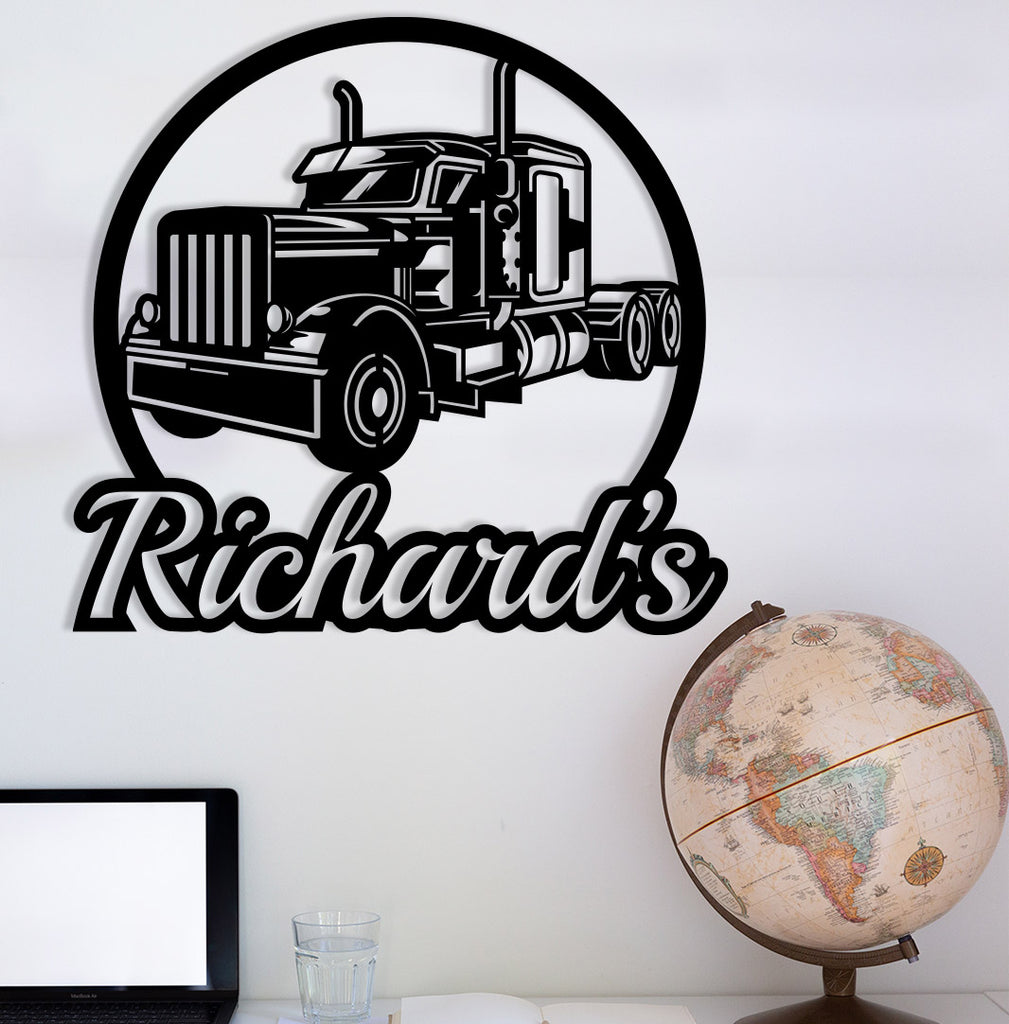 Custom Semi Truck Metal Wall Art, Personalized Truck Driver Name Monog ...