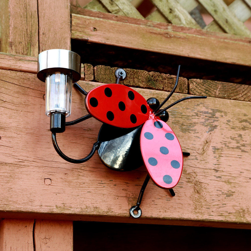 Ladybug Solar Light: Large Flying Metal Ladybugs For Fences And Walls ...