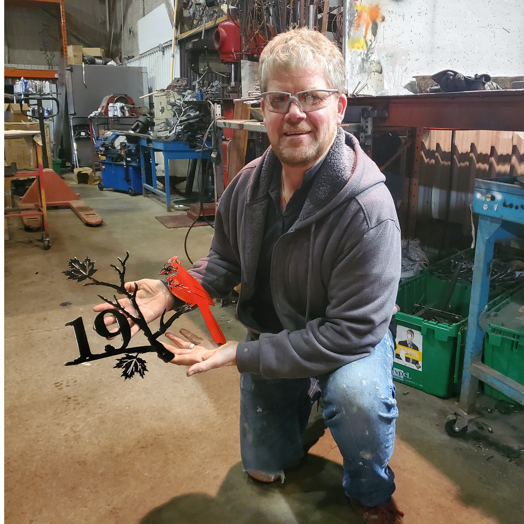 Red Cardinal House Number Address Sign with Maple Leaf | Personalized ...
